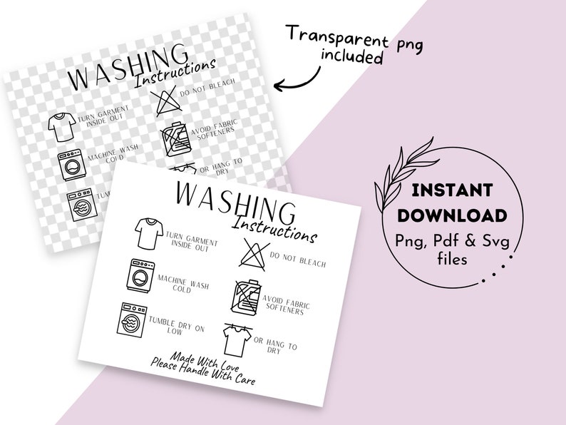 Washing Instruction Card, Ready to Print, Shirt Care Card, Apparel Care ...