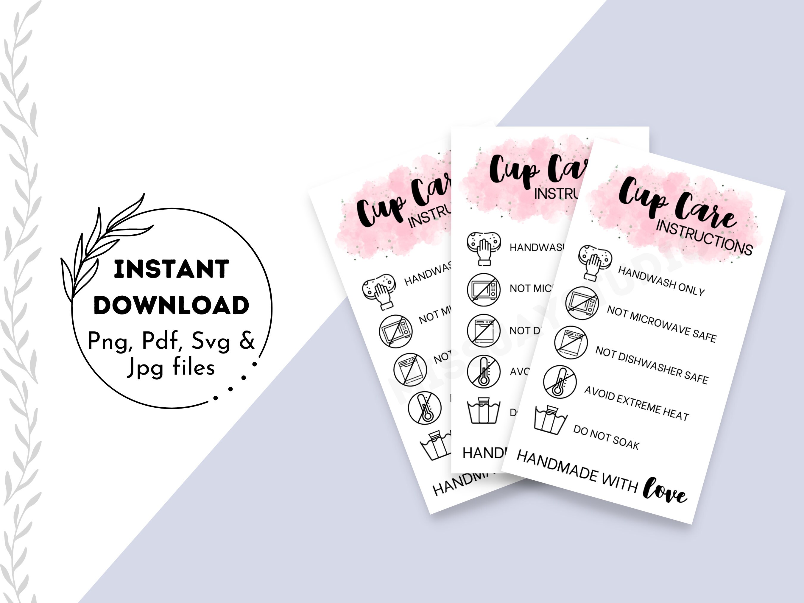 READY TO PRINT Cup Care Washing Instructions, Vinyl Mug Cup Care ...