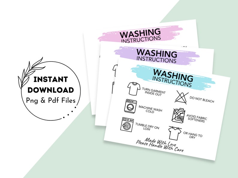 READY TO PRINT Clothing Washing Instructions, Shirt Care Card, Apparel ...
