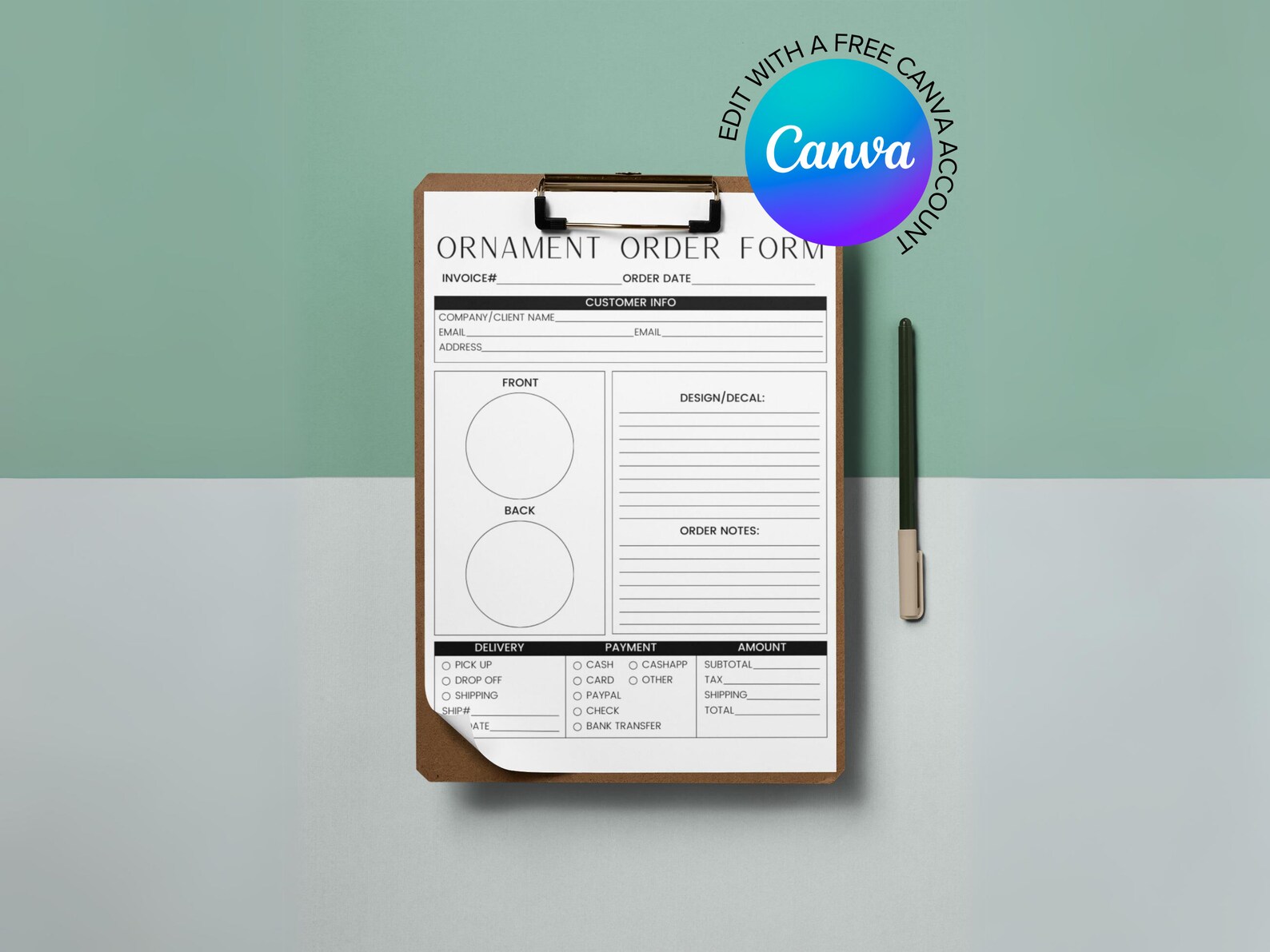 Ornament Order Form, Editable Canva Template, Small Business Invoice ...