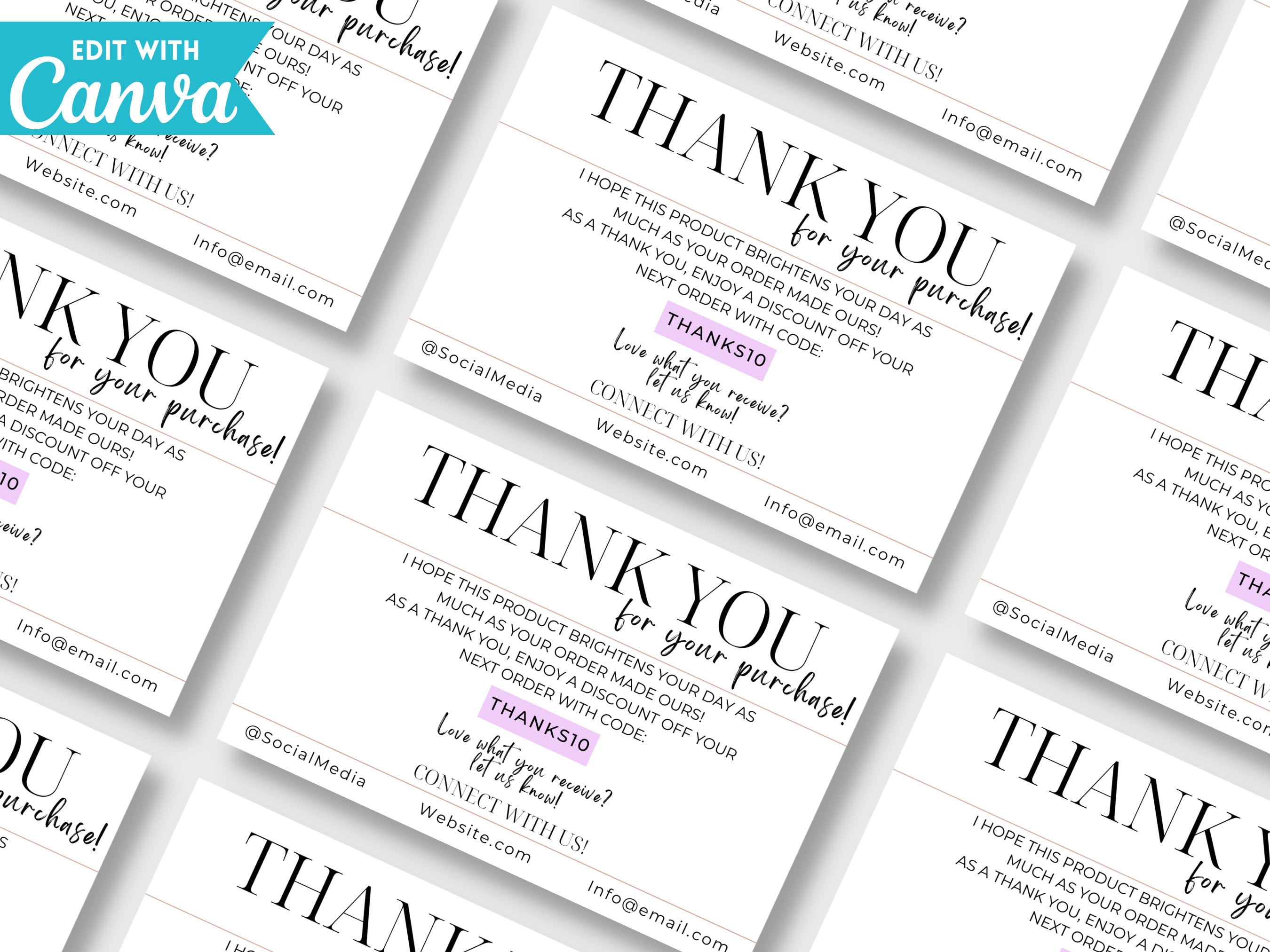 Editable SIMPLE Business Thank You Insert Card Template, Customer ...