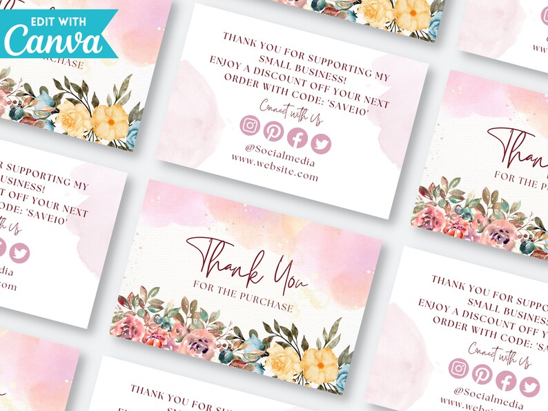 Editable Business Thank You Note Template, Customer Printable Card ...