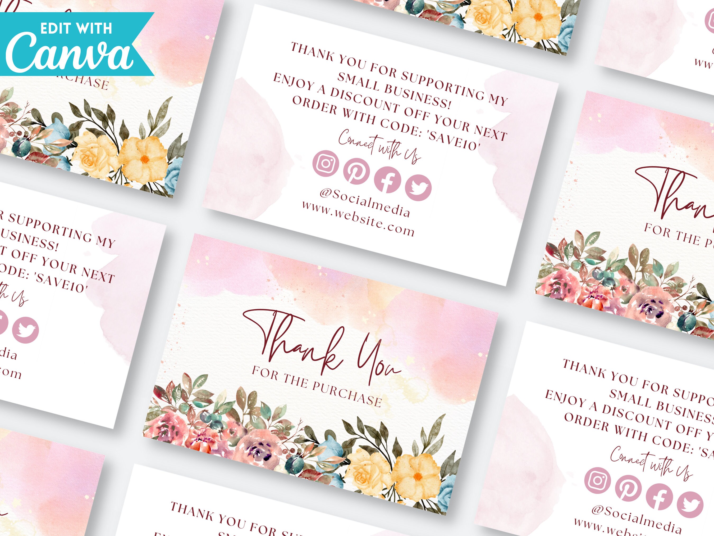 Editable Business Thank You Note Template, Customer Printable Card ...