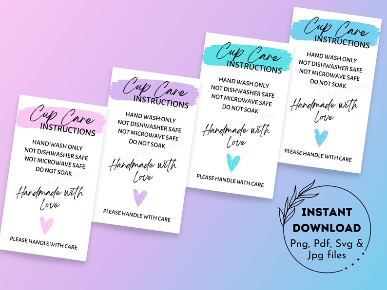 Cup Care Instruction Card, Printable READY TO PRINT Tumbler Washing ...