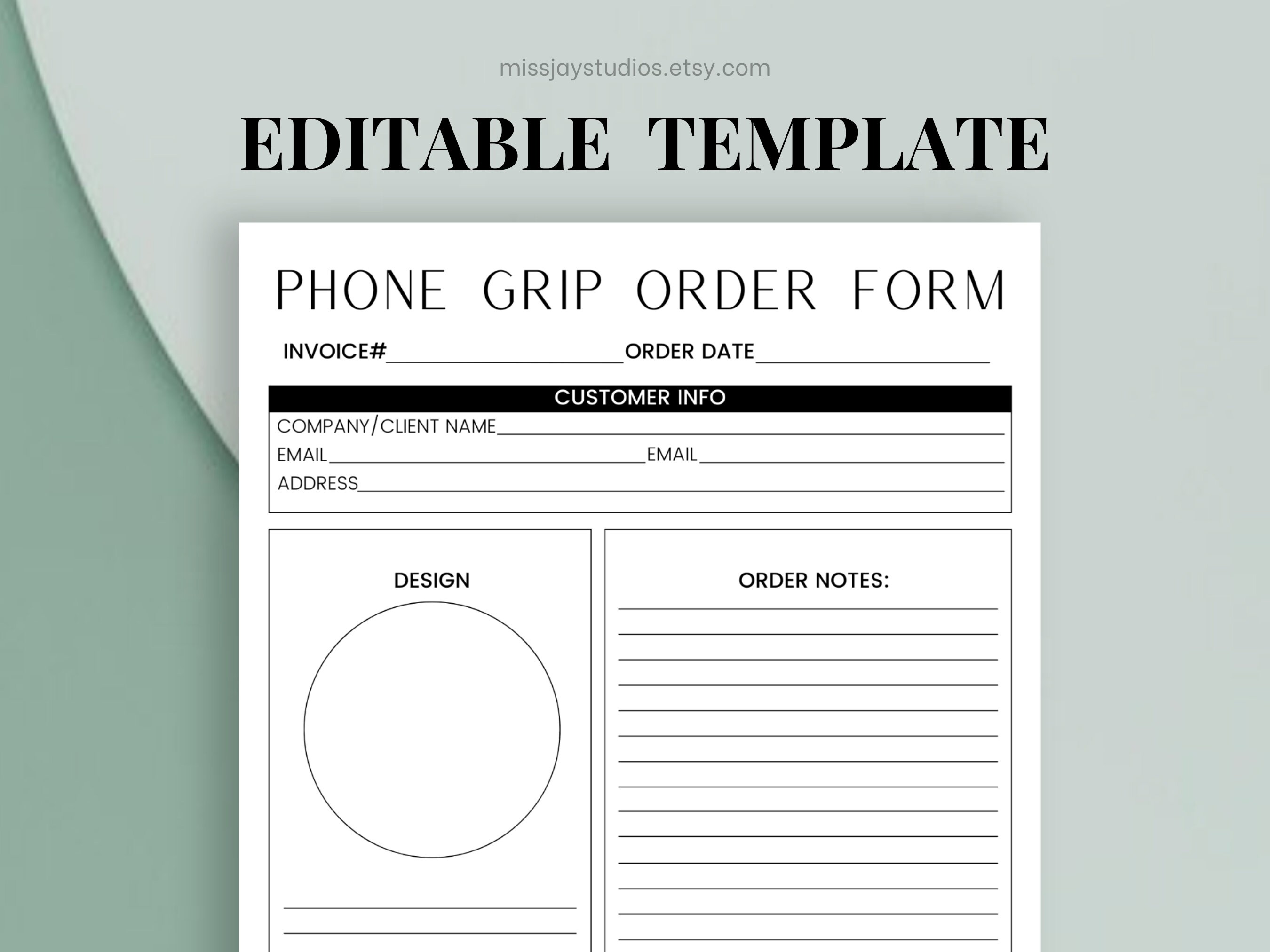 Phone Grip Order Form, Editable Business Template Invoice, Crafters ...