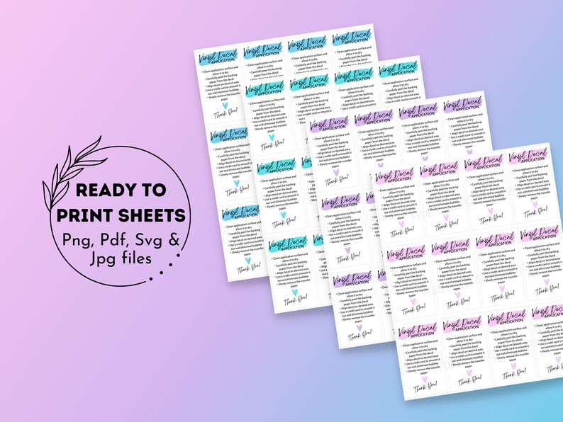 Vinyl Decal Application Card, Printable Vinyl Decal Care Card Instructions, Sticker Packaging ...