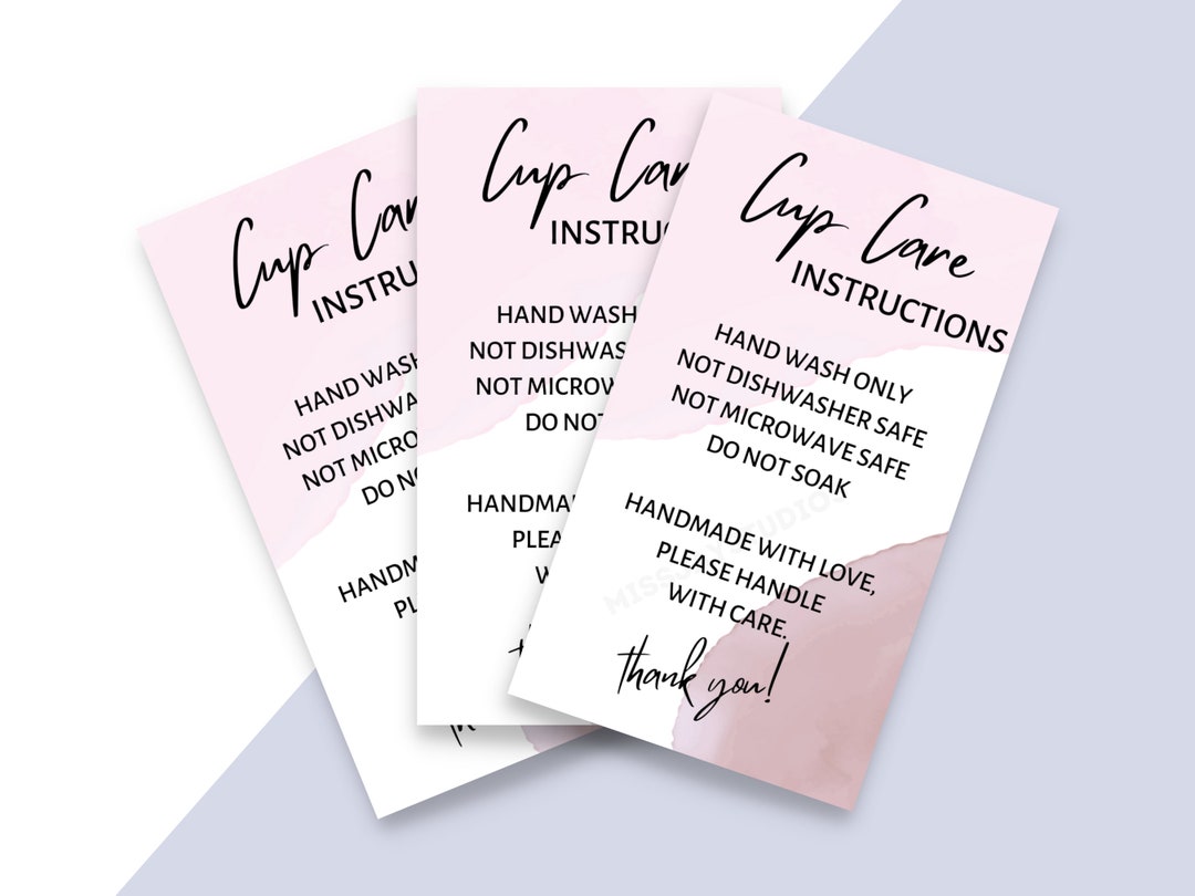 READY TO PRINT Cup Care Instructions Care Card, Printable Washing ...
