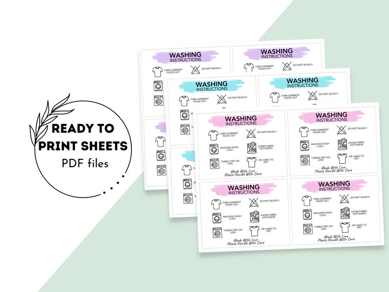 READY TO PRINT Clothing Washing Instructions, Shirt Care Card, Apparel ...