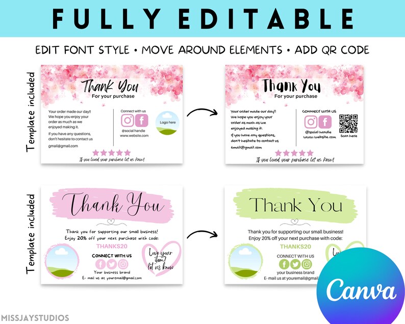 Small Business Thank You Cards, Editable Card Templates, Thank You for ...