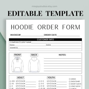 Editable Hoodie Order Form Template, Custom Order Form, Canva Template ...