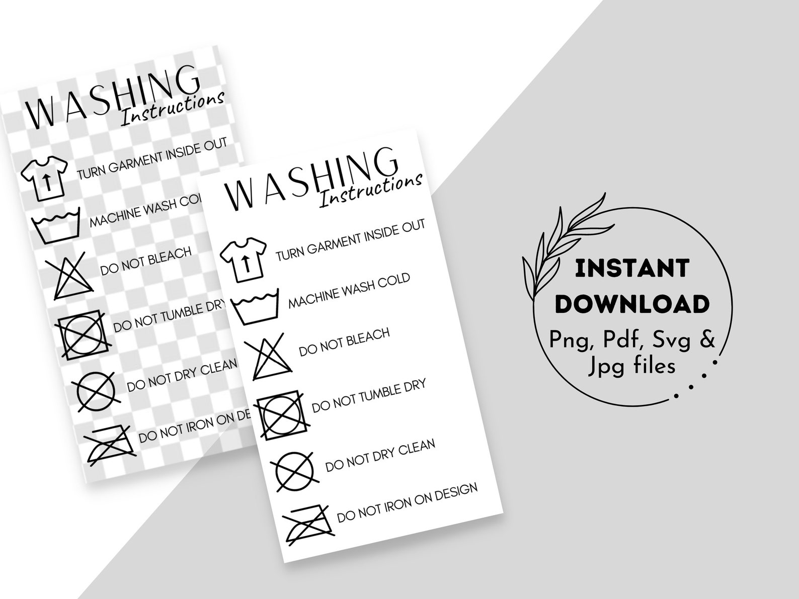 Printable Washing Instructions for Clothing, Shirt Care Card Wash Tag ...