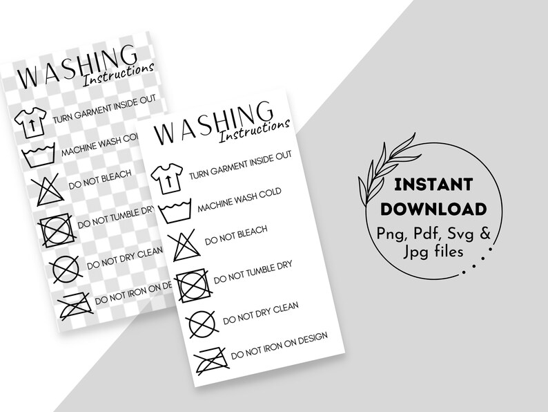 Printable Washing Instructions for Clothing, Shirt Care Card Wash Tag ...