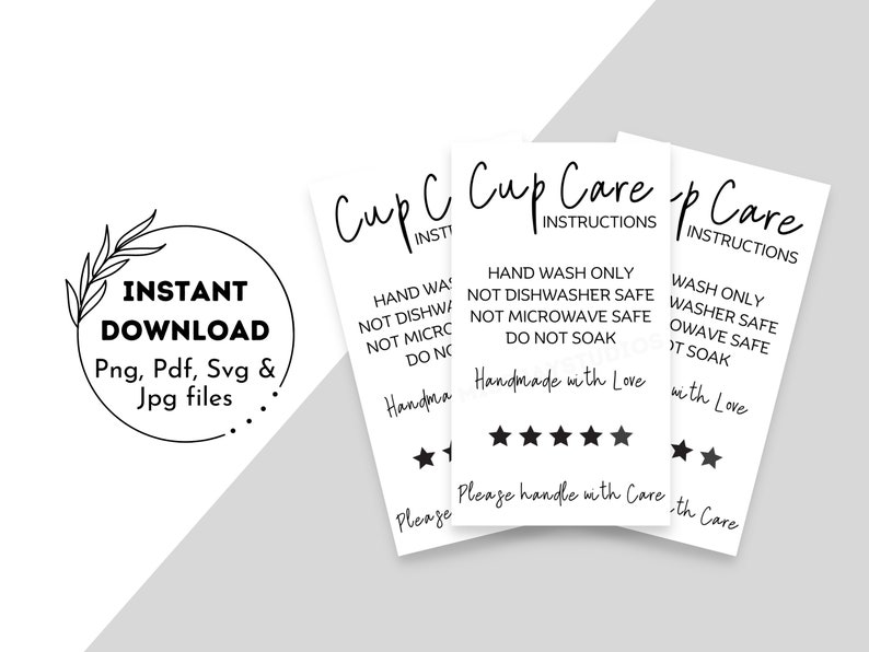 READY TO PRINT Cup Care Instructions Card, Handmade Cup Inserts ...