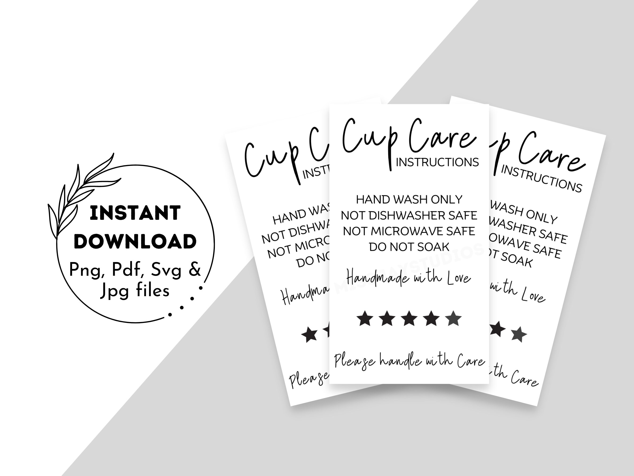 READY TO PRINT Cup Care Instructions Card, Handmade Cup Inserts ...