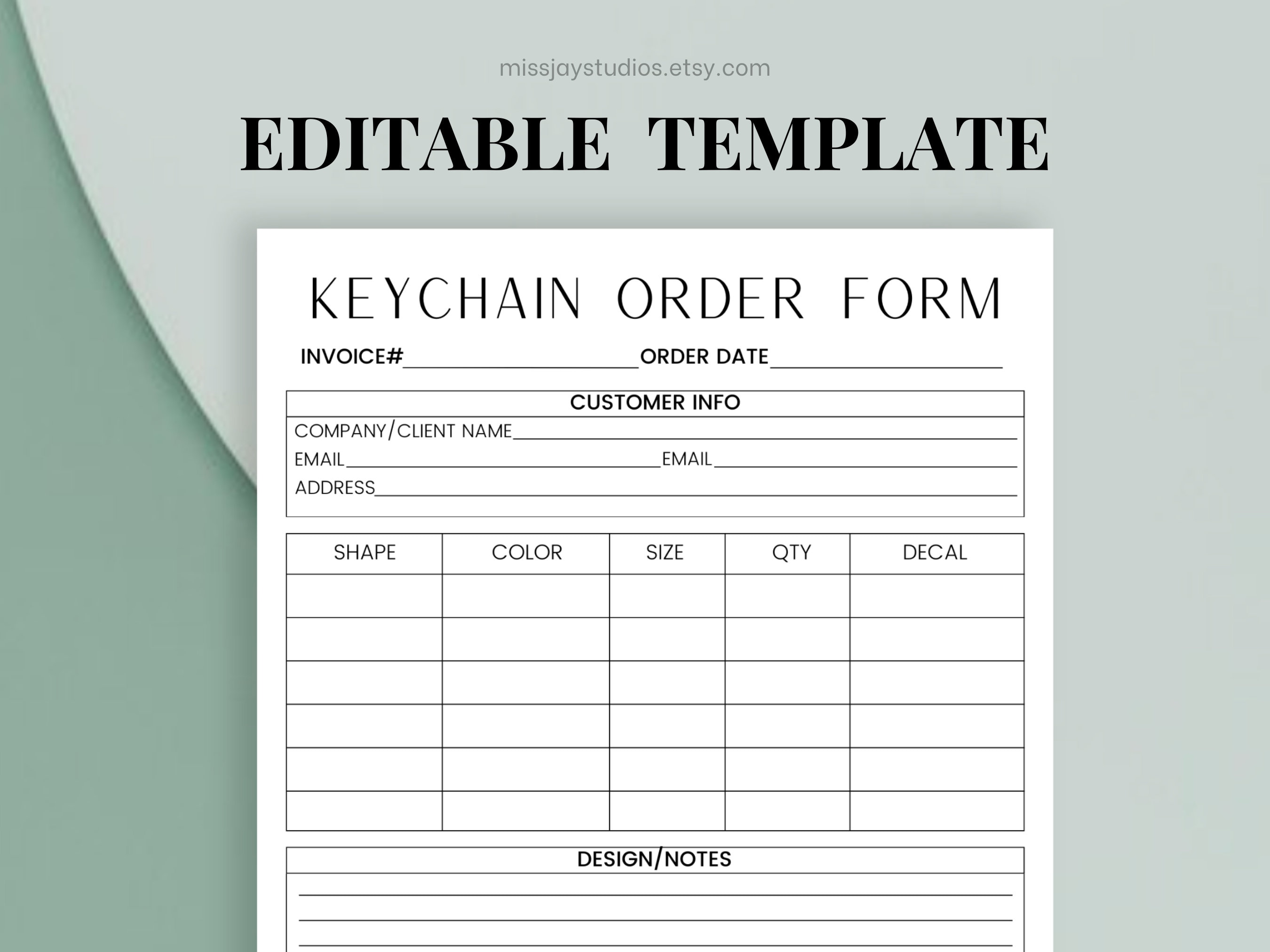 Editable Keychain Order Form, Canva Template Business Template, Order ...