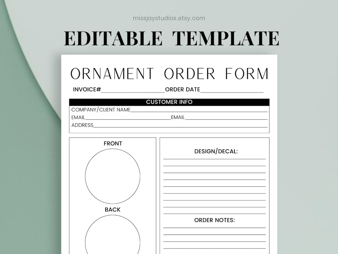 Ornament Order Form, Editable Canva Template, Small Business Invoice ...