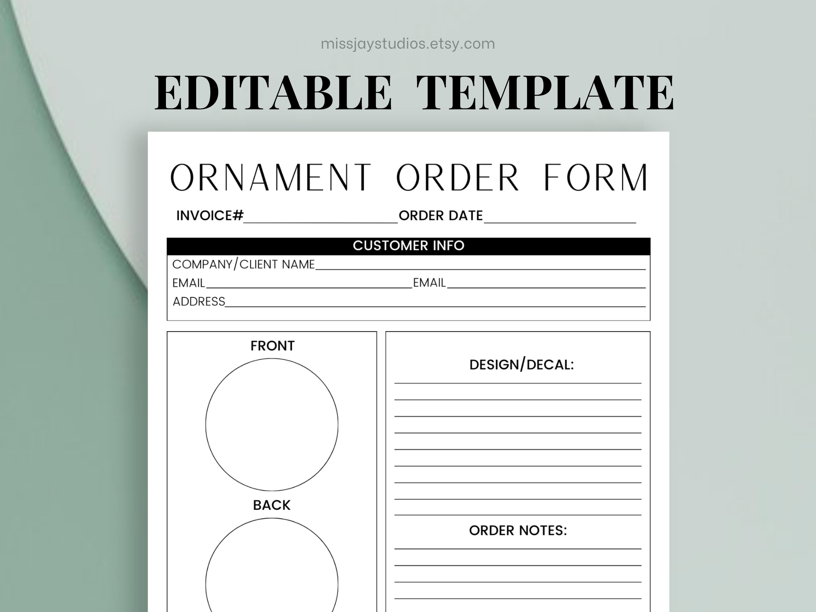 Ornament Order Form, Editable Canva Template, Small Business Invoice ...