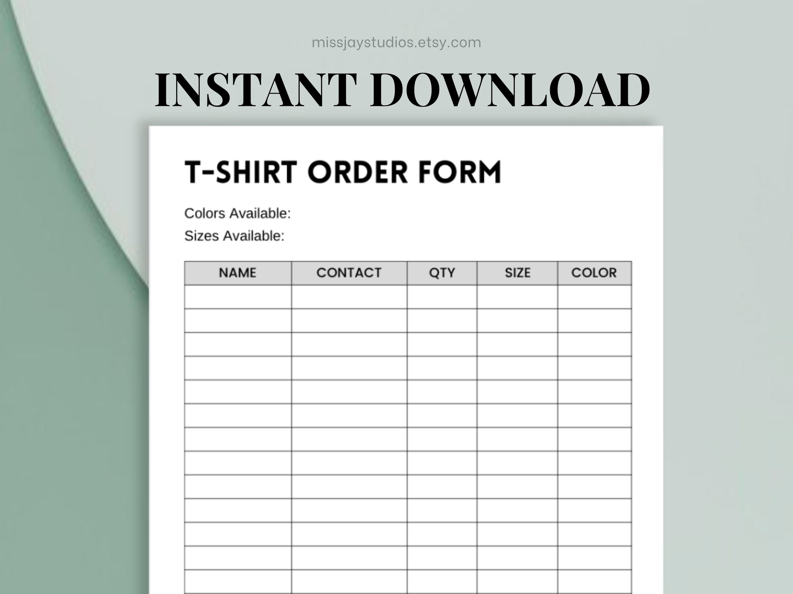 T-shirt Order Form, Instant Download Printable Craft Order Form ...