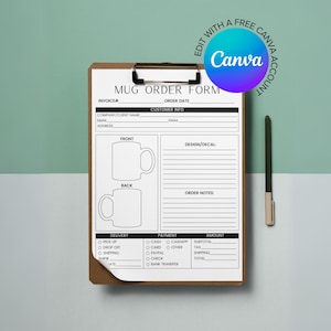 Mug Order Form Printable, Editable Etsy Shop Coffee Cup Order Forms ...