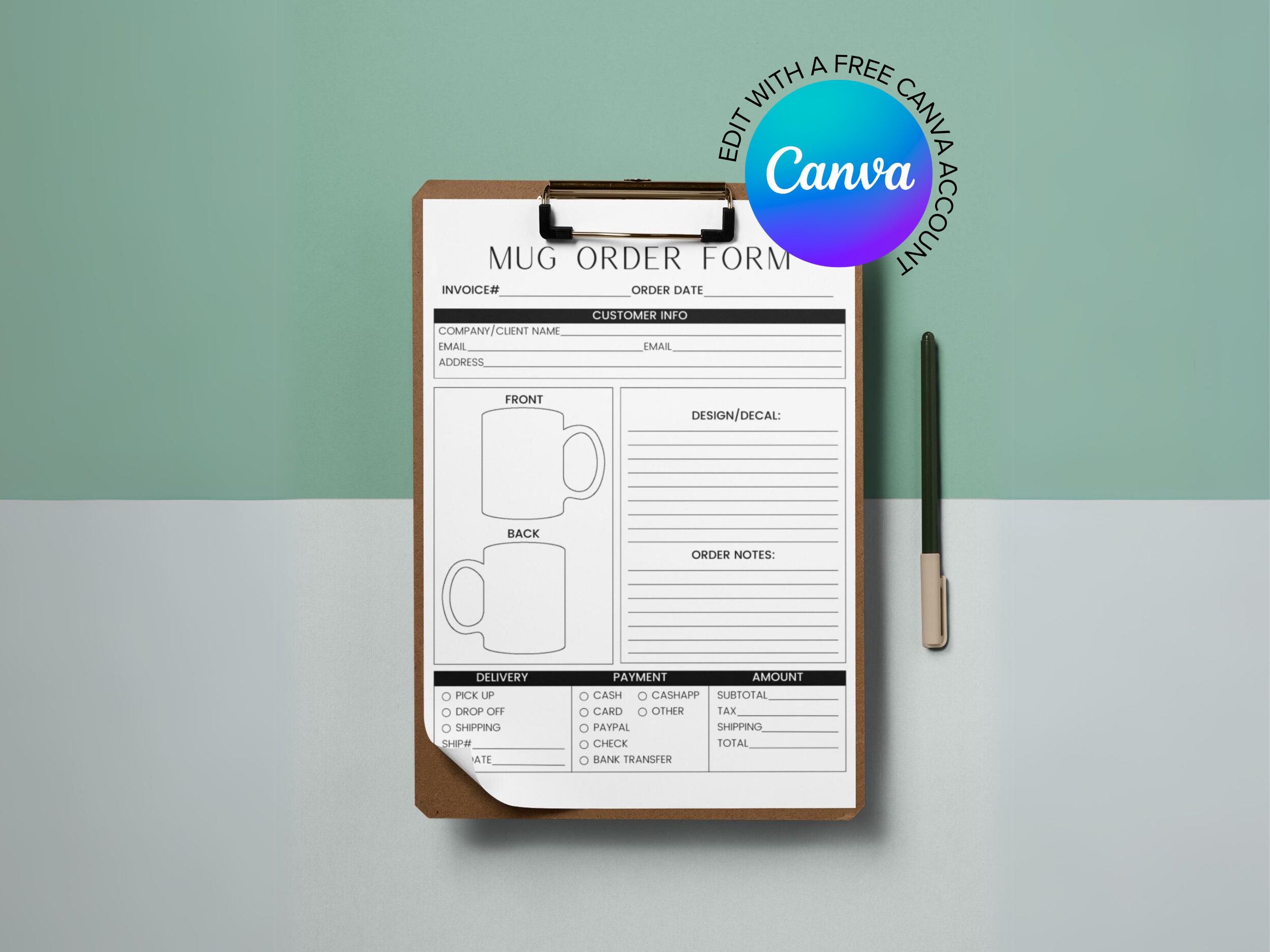 Mug Order Form Printable, Editable Etsy Shop Coffee Cup Order Forms ...