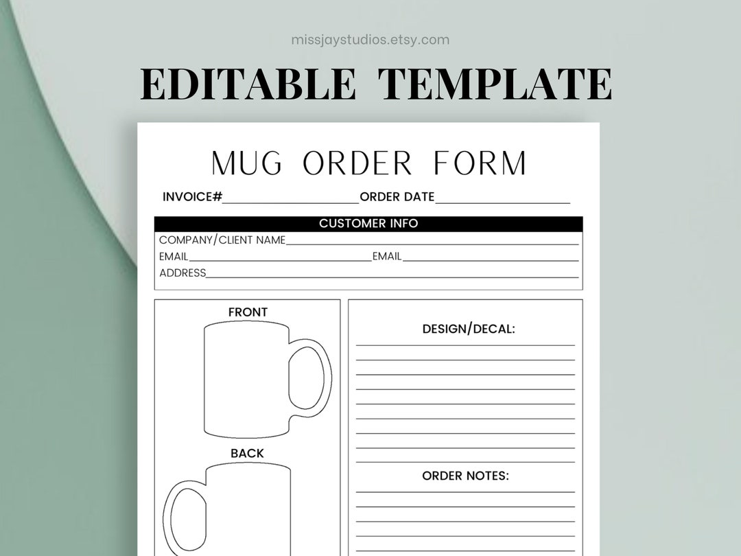 Mug Order Form Printable, Editable Etsy Shop Coffee Cup Order Forms ...