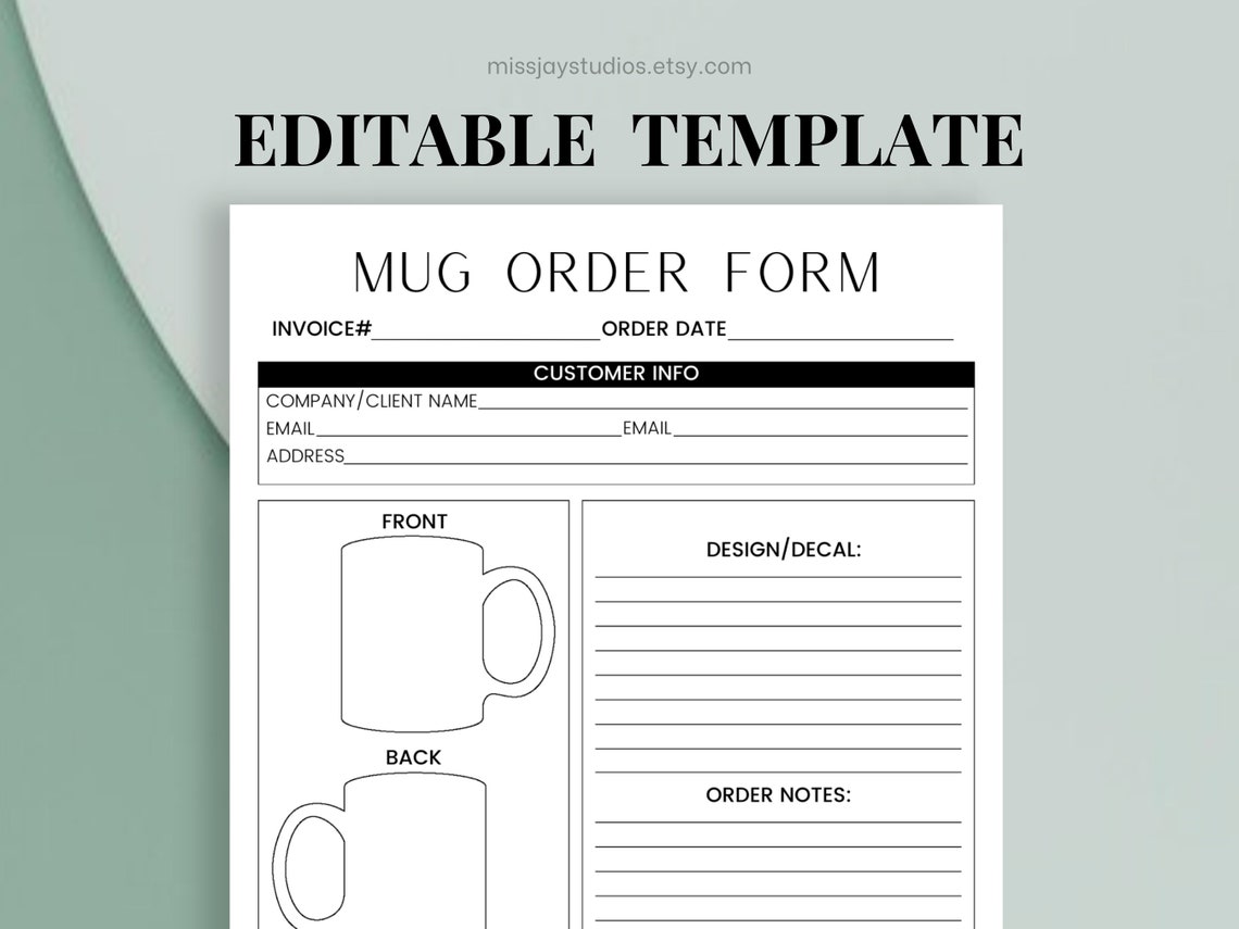 Mug Order Form Printable, Editable Etsy Shop Coffee Cup Order Forms, Crafters Order Form ...
