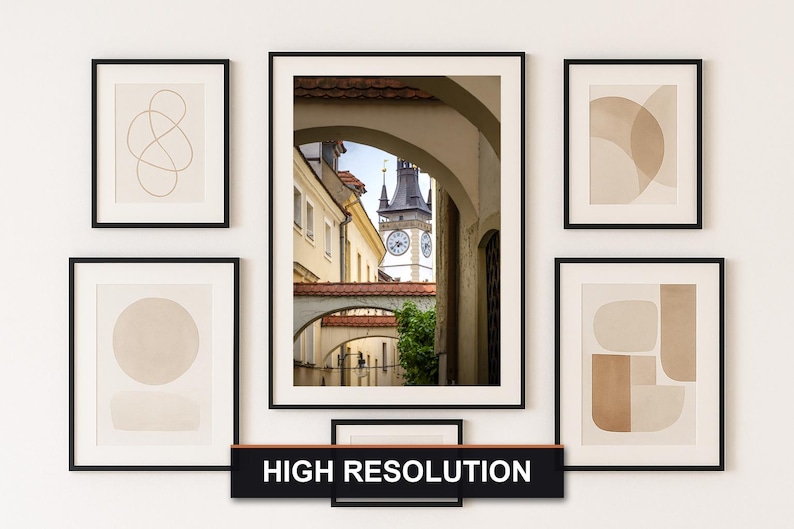 Terracotta Arch Framed Historic Clock Tower Print, Neutral European ...