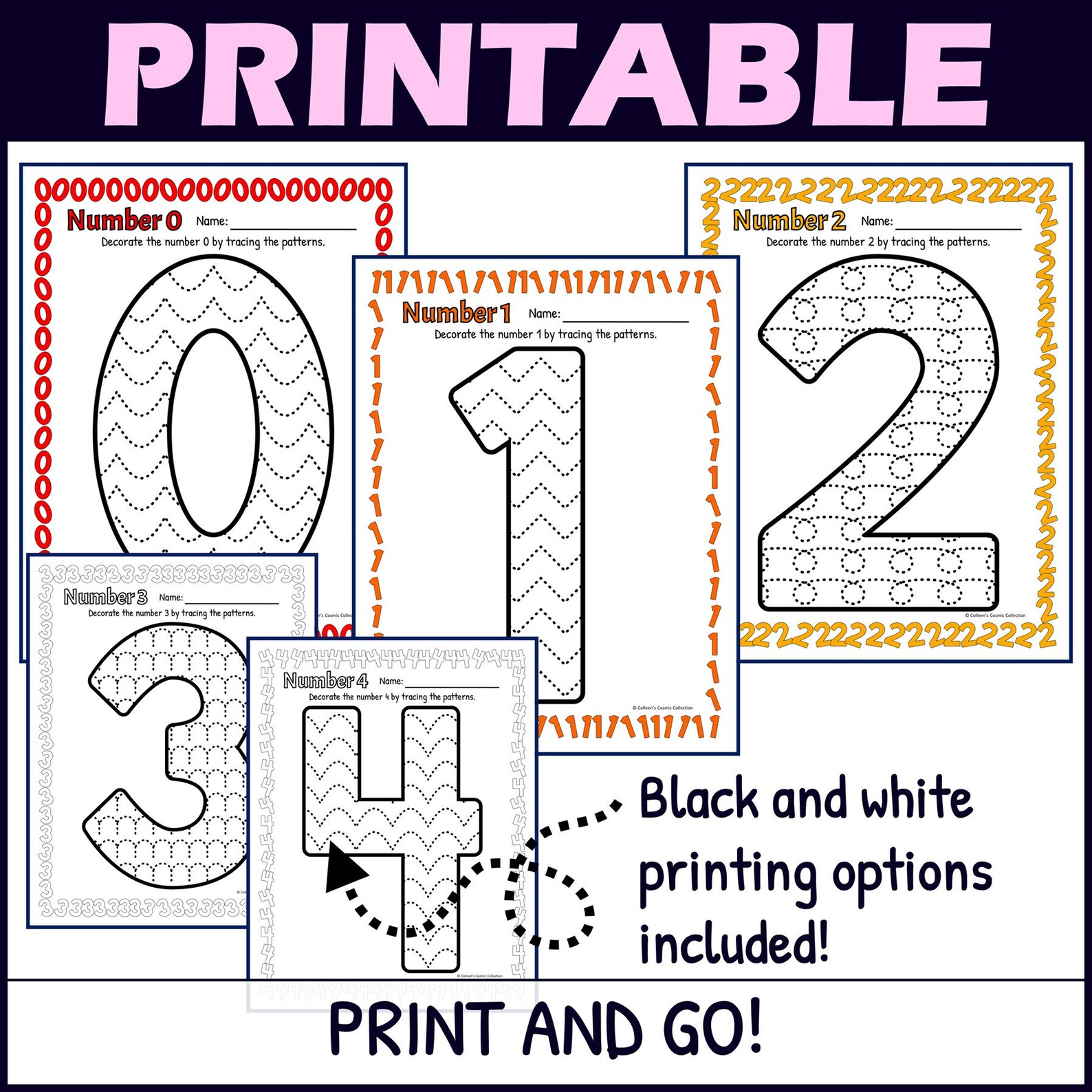 Number Recognition Worksheets 0-10 | Pattern Tracing Activity - Etsy