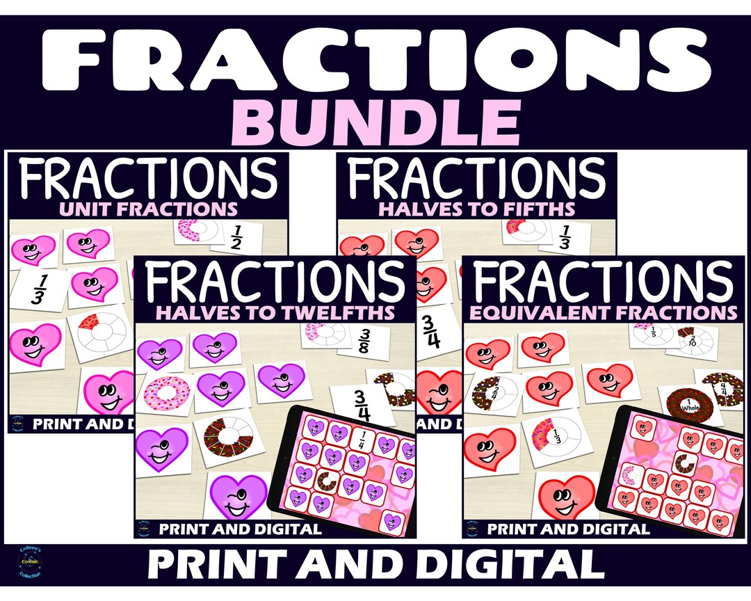 Valentines Day Fractions Activity BUNDLE - Matching Games - Printable ...