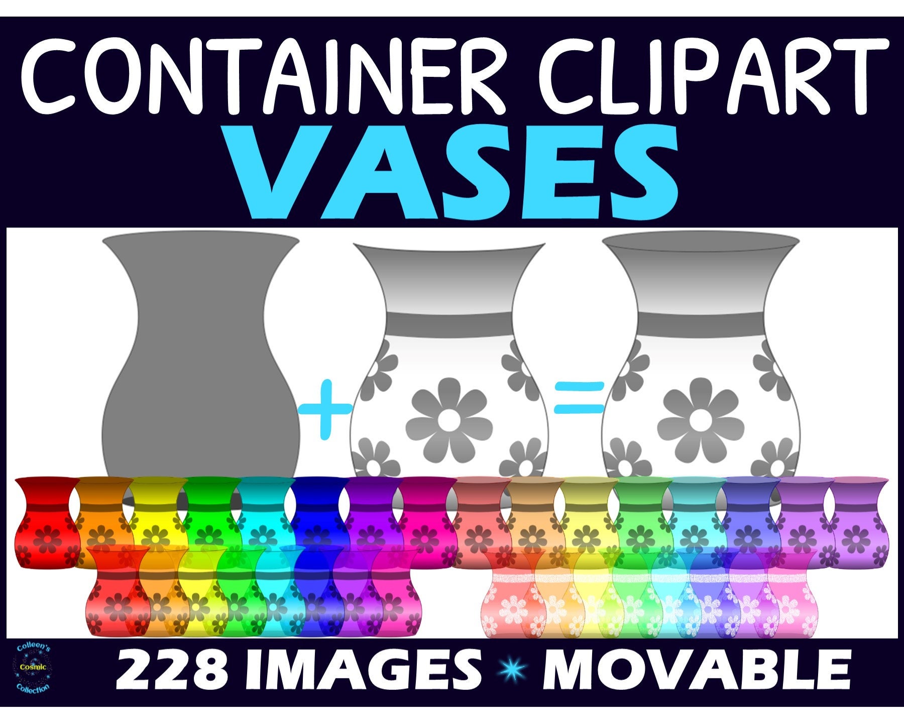Rainbow Flower Vases Clipart Containers - Etsy