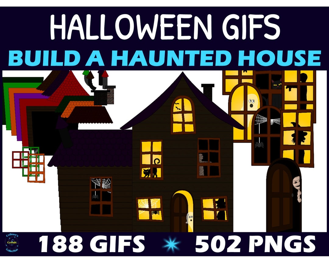 Animated GIF Build a Haunted House Halloween Clipart - Spooky Halloween ...
