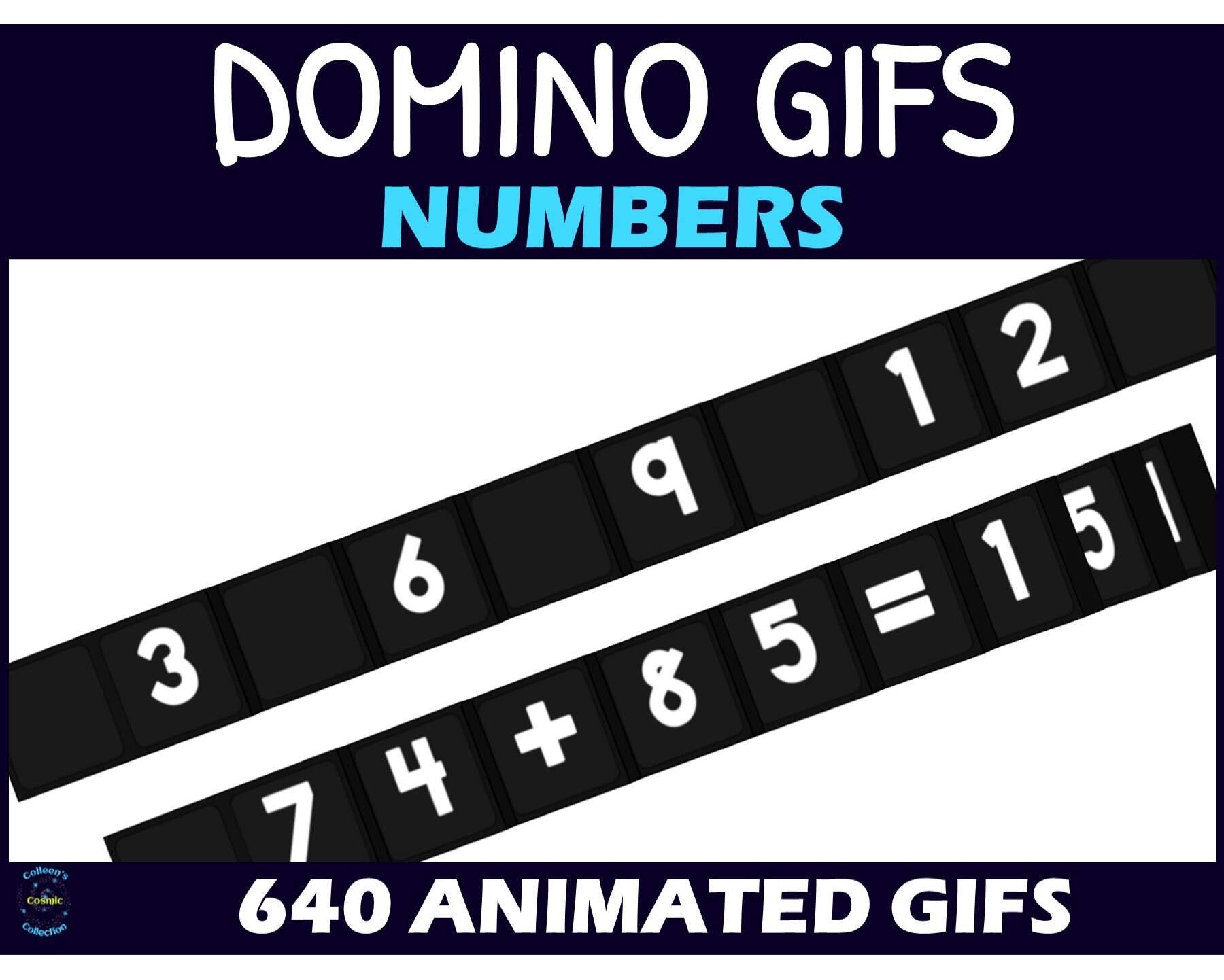 Domino Gifs Animated Dominoes Clipart Black With White Numbers - Etsy