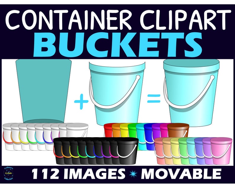 Rainbow Buckets Clipart Containers Beach Pails - Etsy