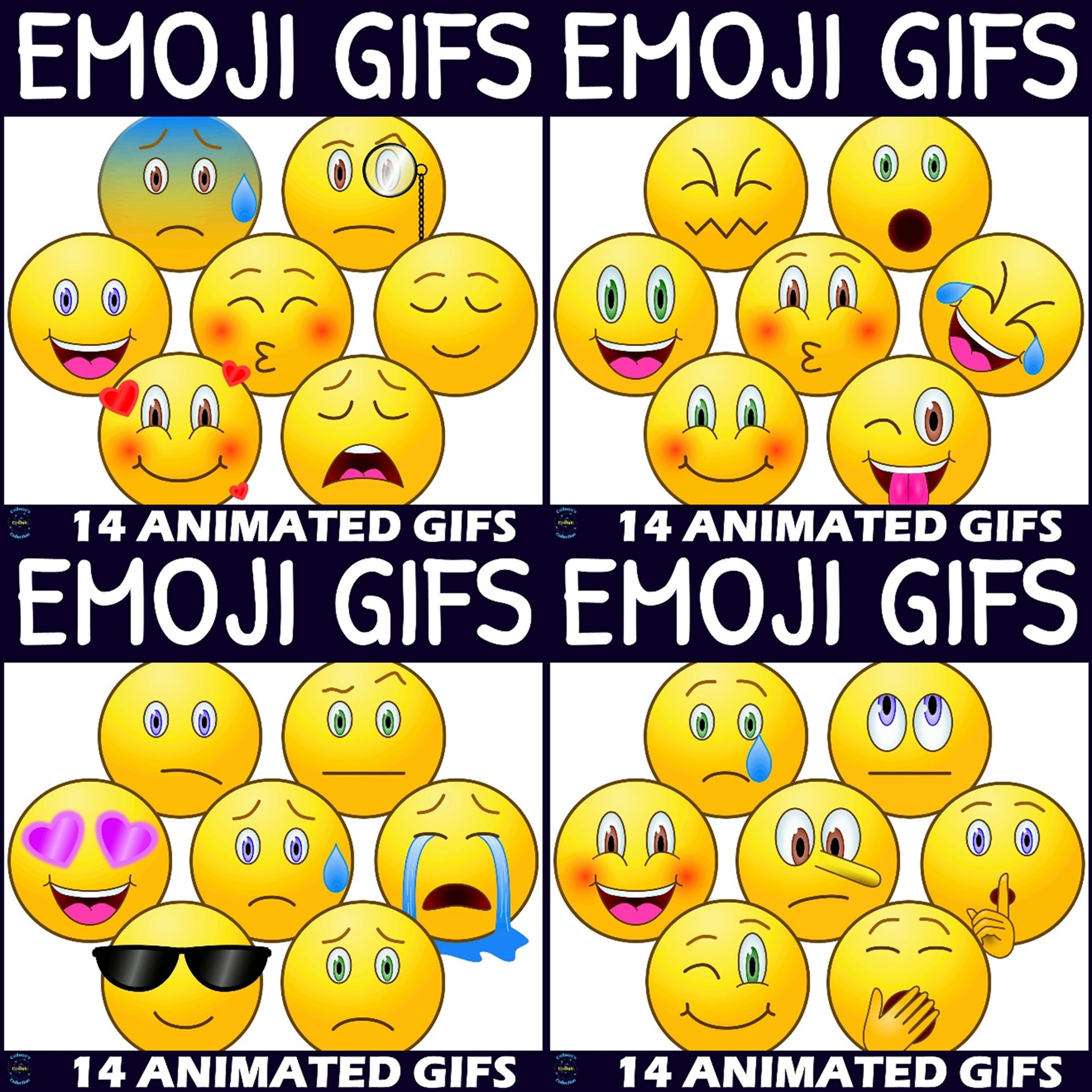 Emoji Gifs BUNDLE - Emotions Clipart - Animated Emoji Clip Art - Emoji ...