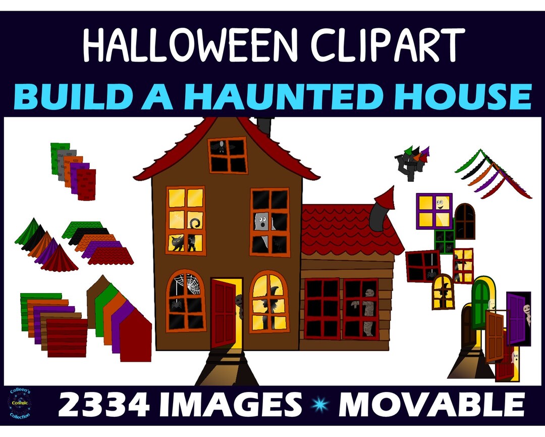 Build a Haunted House Halloween Clipart - Spooky Halloween Clip Art - Etsy