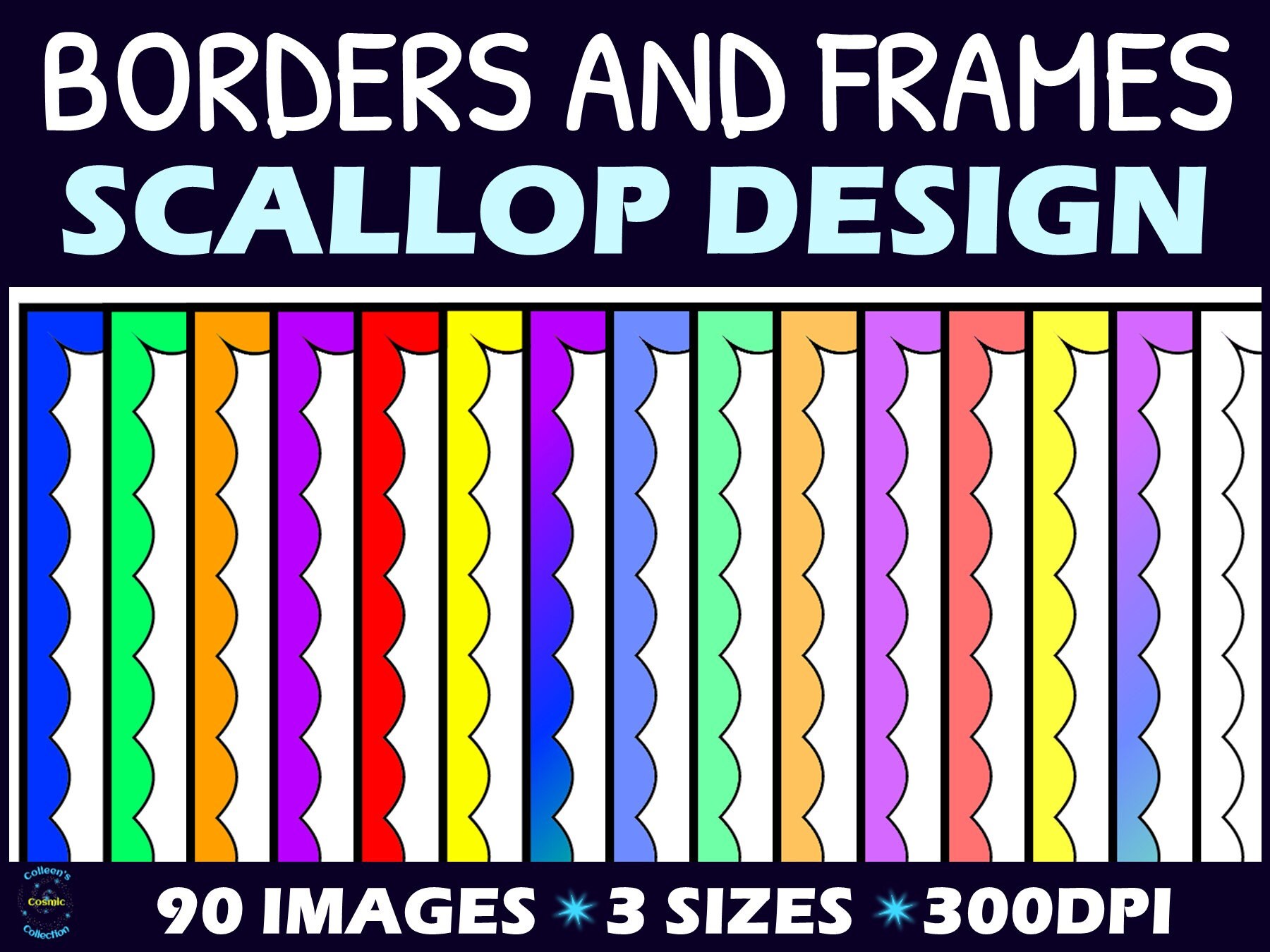 Rainbow Scalloped Borders Border Clipart - Etsy