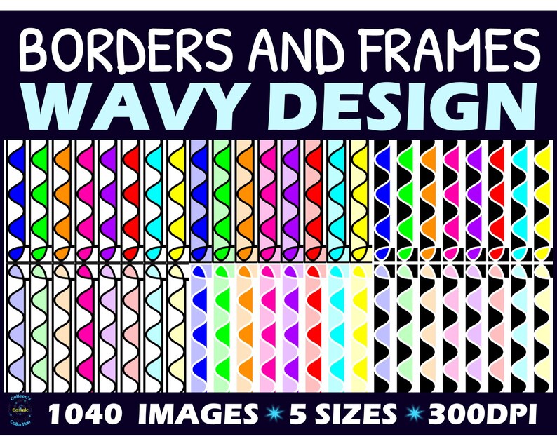Colorful Wavy Borders and Frames - Skinny Borders - Border Clip Art - Etsy
