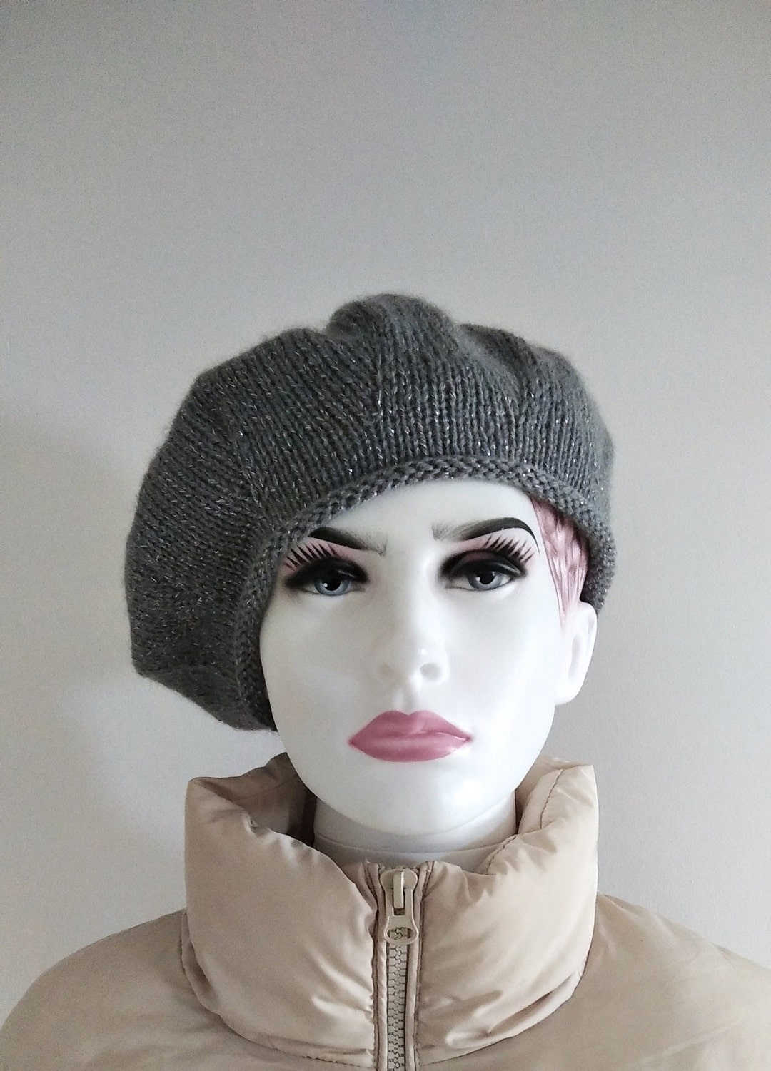 Oversized Knitted Beret,handknit Beanie Wool, Large Size Berets for ...