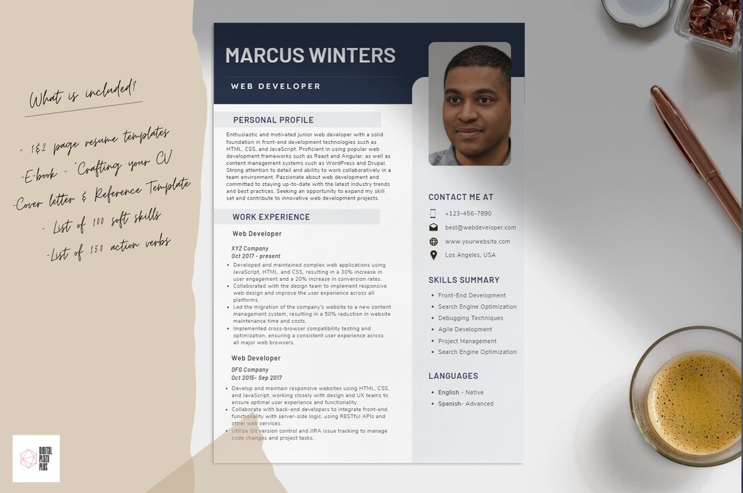 Customizable Web Developer CV Template Professionally - Etsy