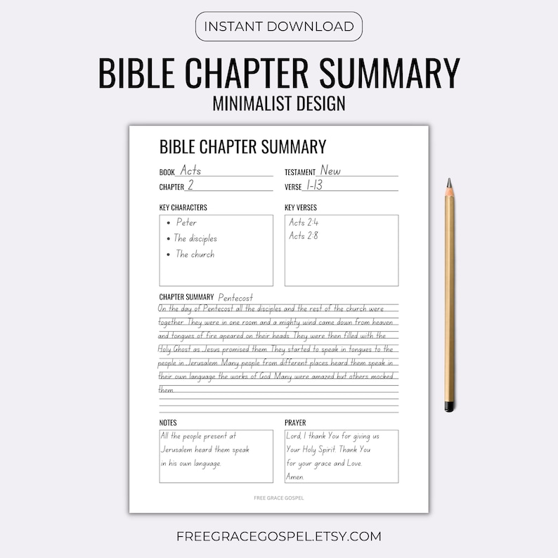 Bible Chapter Summary Printable | Christian Study Planner Journal ...