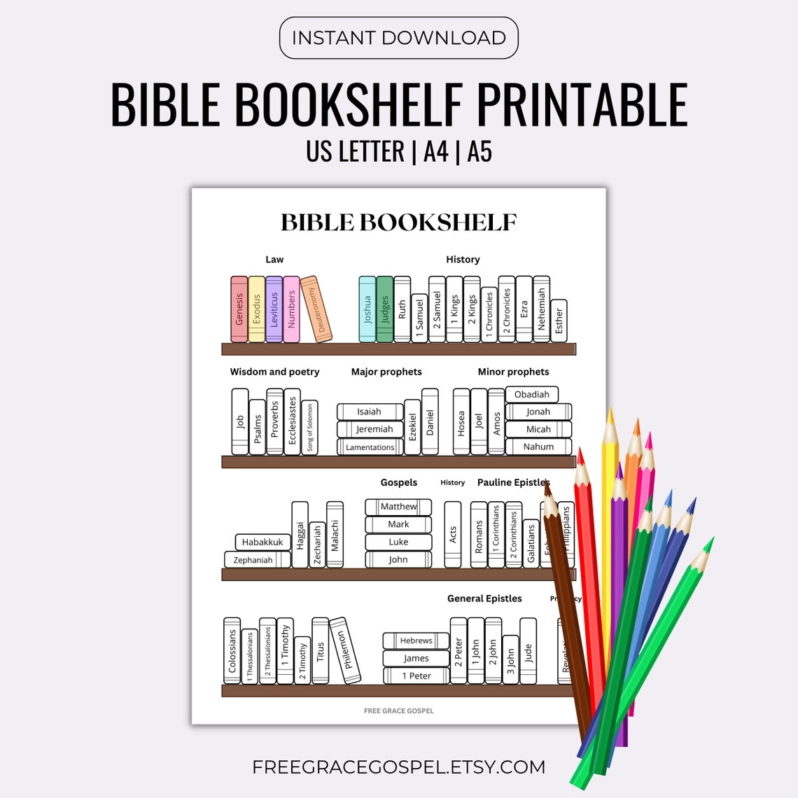 Bible Bookshelf, Bible Genres Pdf, Minimalist Bible Bookshelf Coloring ...