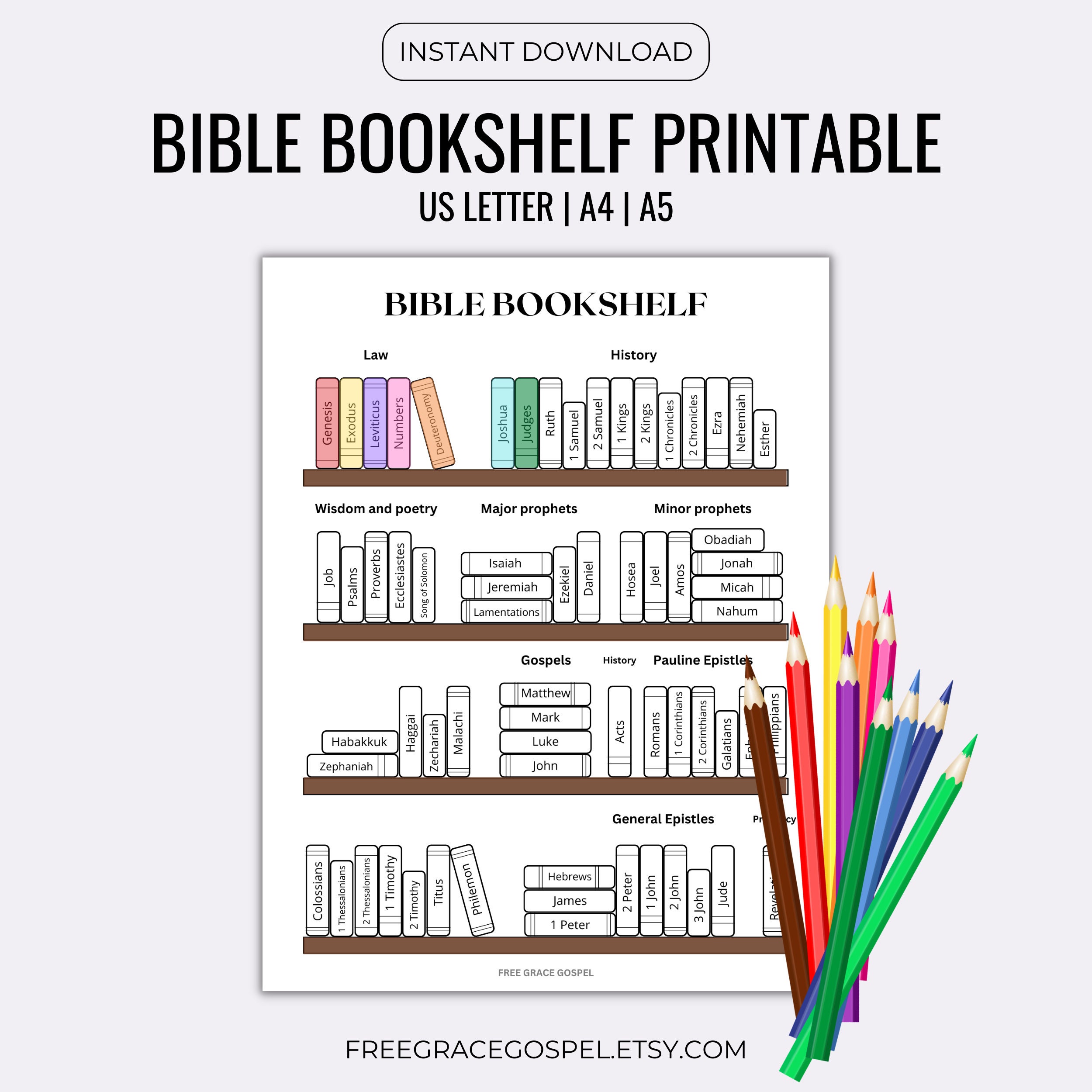 Bible Bookshelf, Bible Genres Pdf, Minimalist Bible Bookshelf Coloring ...