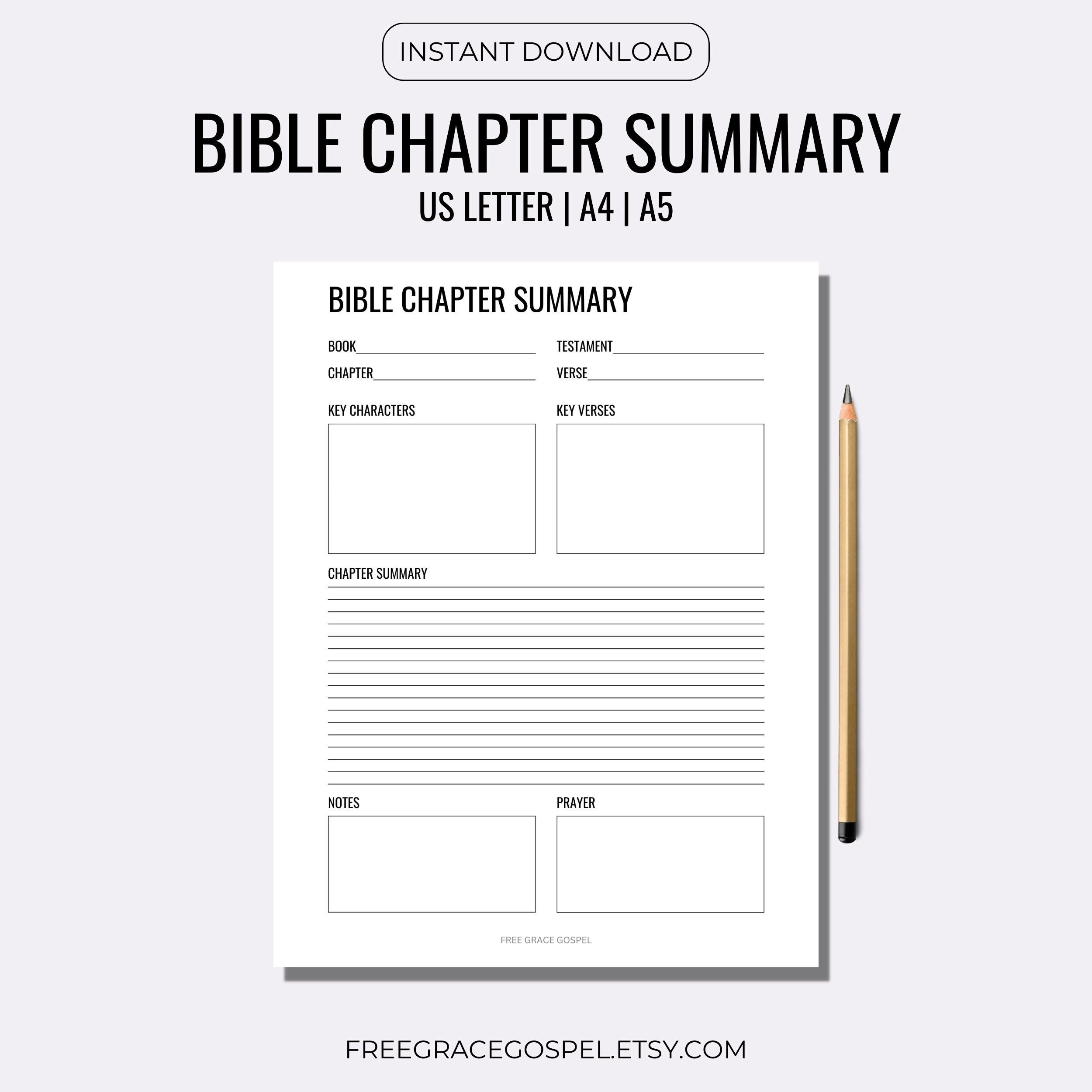 Bible Chapter Summary Printable | Christian Study Planner Journal ...