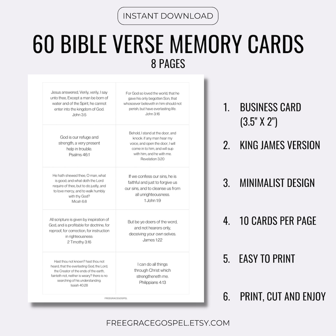 Bible Verse Memory Cards | Minimalist Scripture Cards | KJV Bible Verse ...