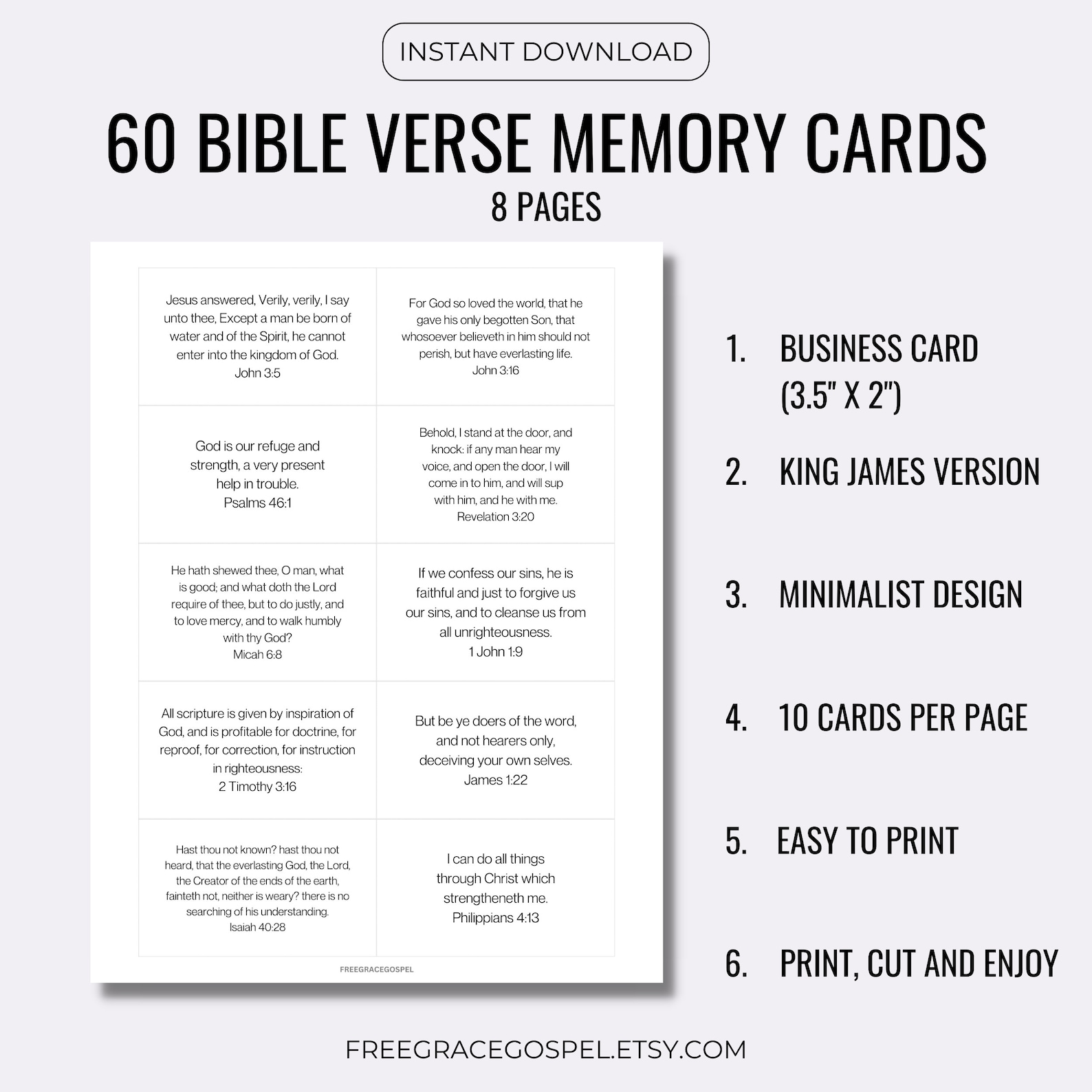 Bible Verse Memory Cards | Minimalist Scripture Cards | KJV Bible Verse ...