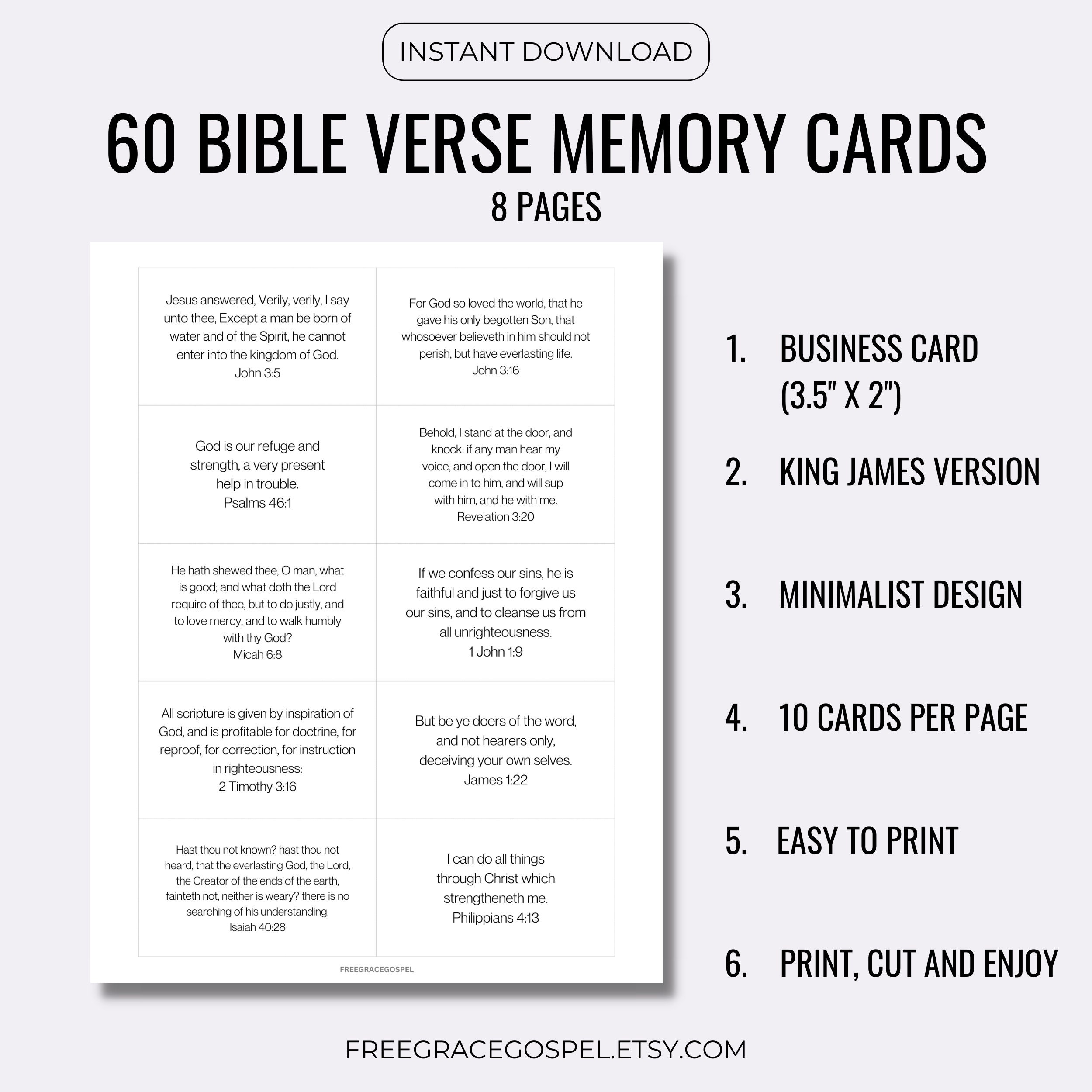 Bible Verse Memory Cards | Minimalist Scripture Cards | KJV Bible Verse ...