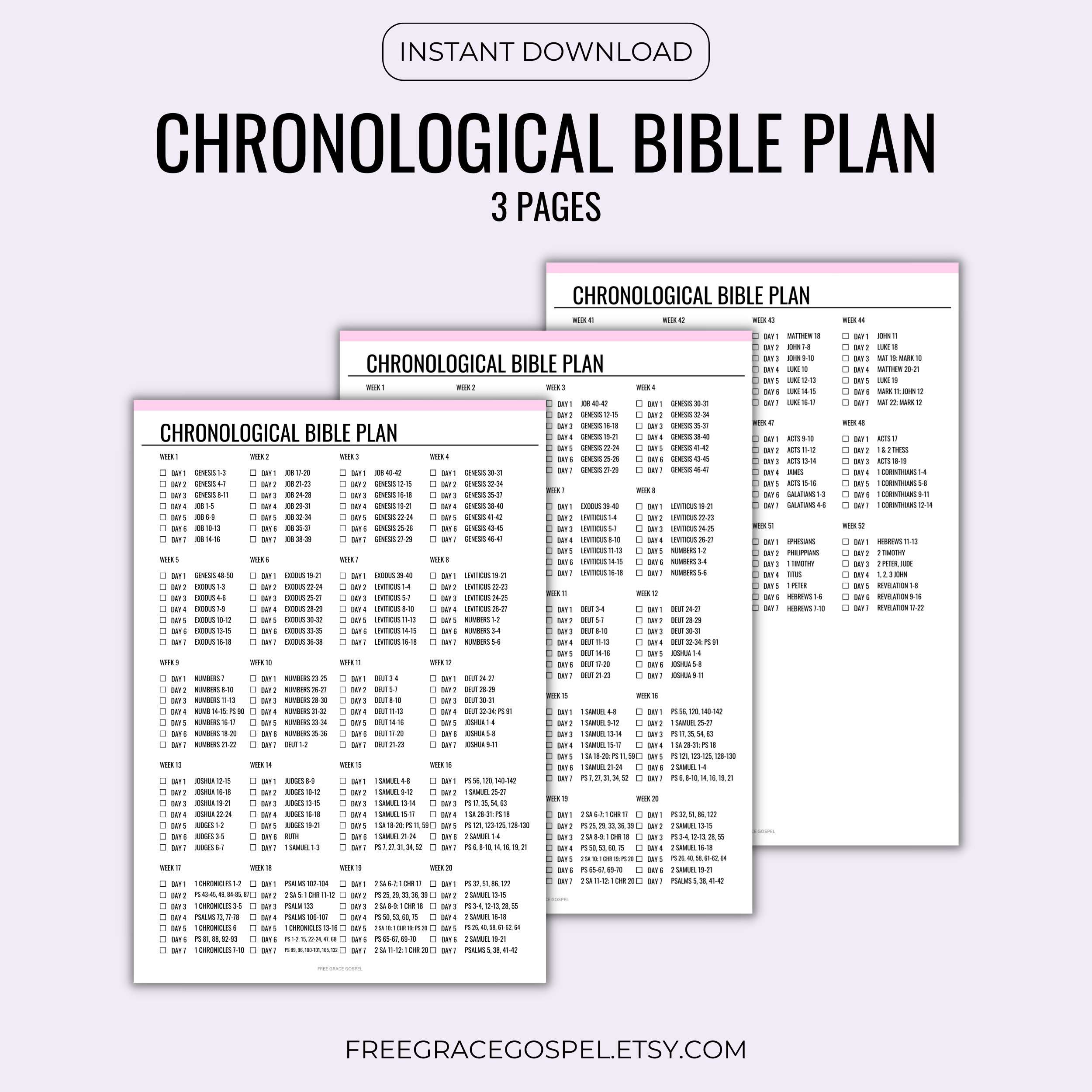 Bible Reading Plan Printable, Chronological Bible Reading Plan, 1 Year ...