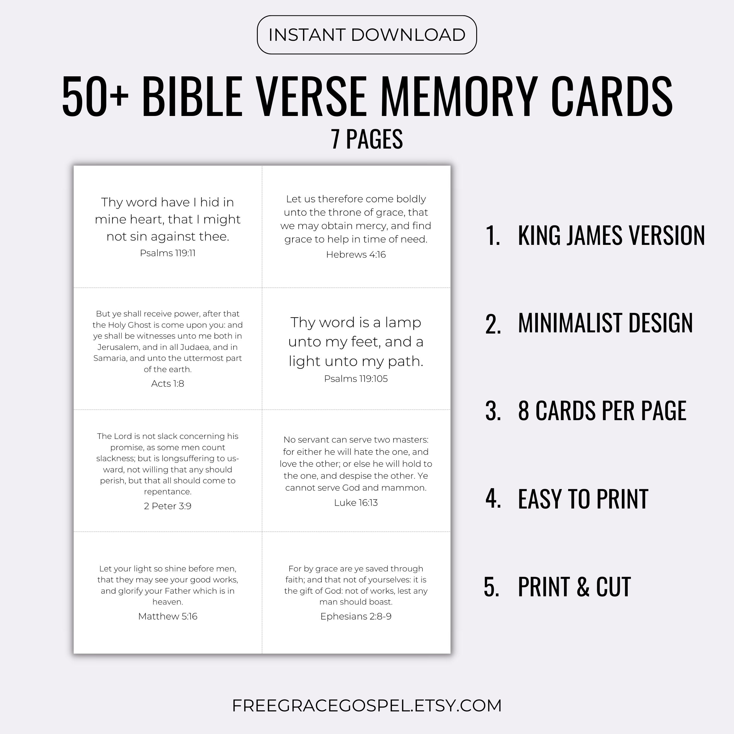 Bible Verse Memory Cards | Minimalist Scripture Cards | KJV Bible Verse ...