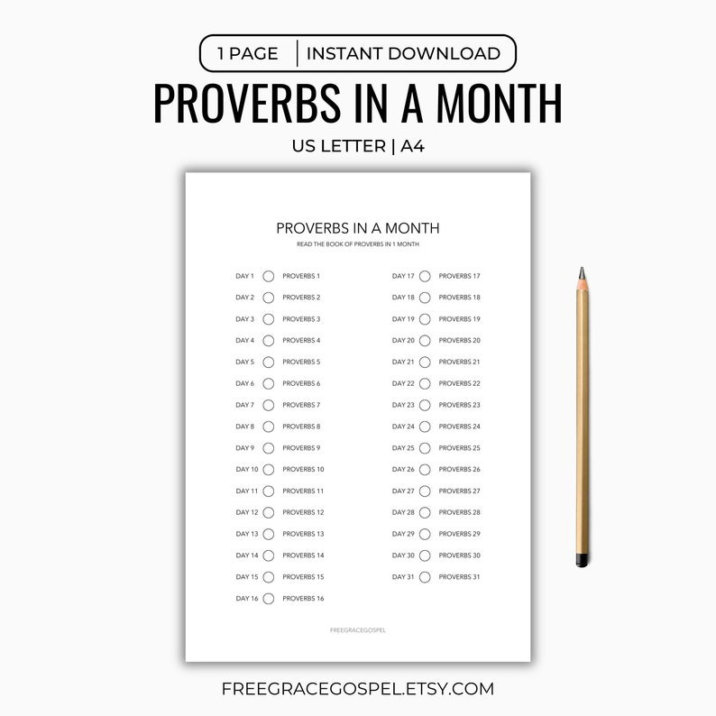 Proverbs in a Month Bible Reading Plan, Proverbs Reading Plan, Bible ...