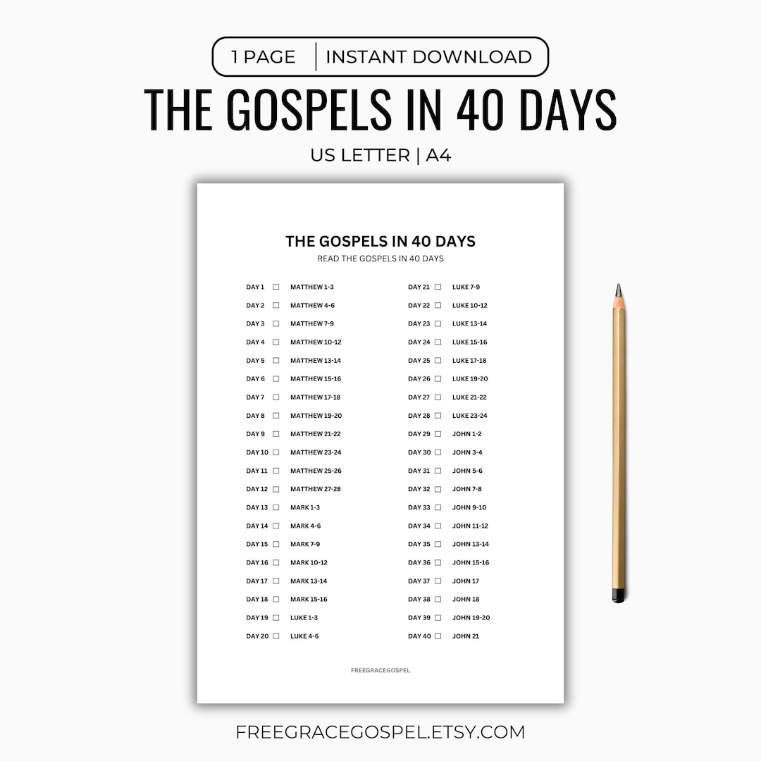The Gospels in 40 Days Bible Reading Plan, Beginner Bible Reading Plan, Bible Plan Template, 40 ...